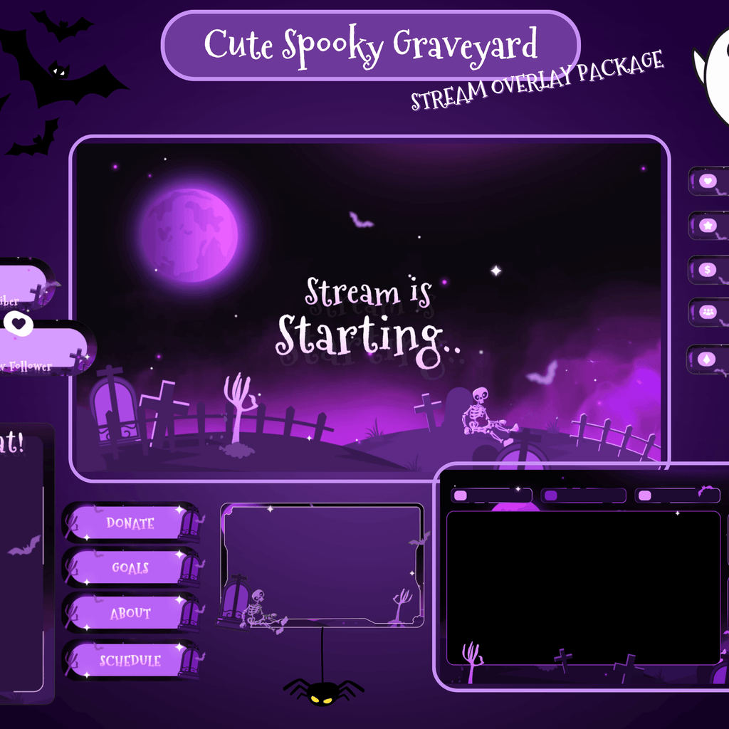 Stream Overlay | Cute Spooky Graveyard | Animated Streaming Package ...