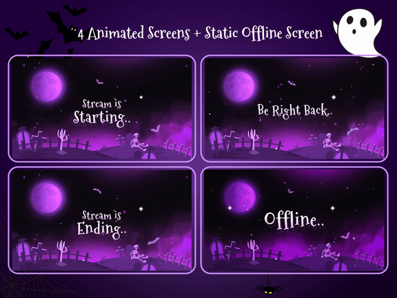 Stream Overlay | Cute Spooky Graveyard | Animated Streaming Package ...