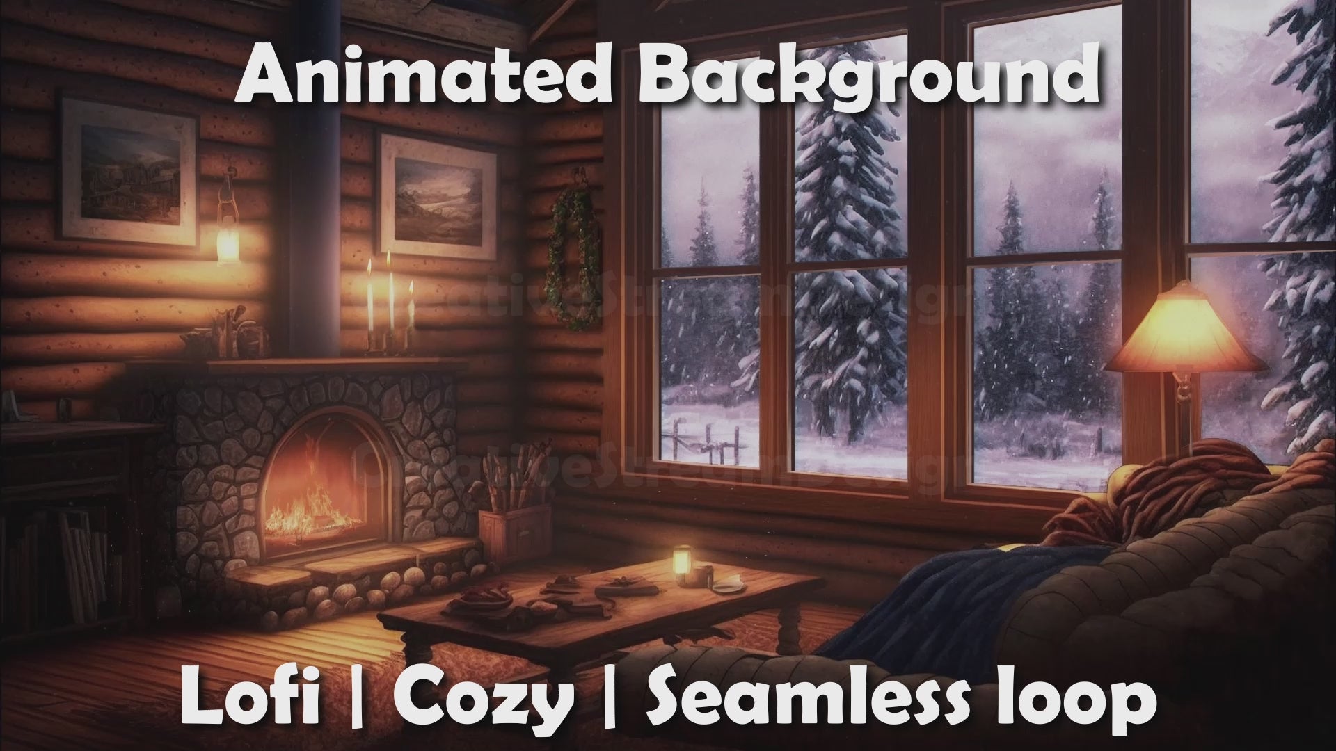 Animated Background | Log Cabin Room with Fireside while Snowing | Twi ...